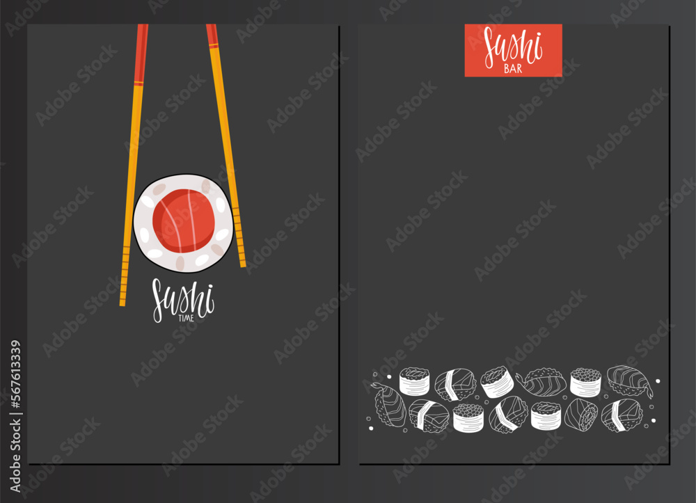 Sushi menu template with sushi doodle sketch, Calligraphy lettering ...