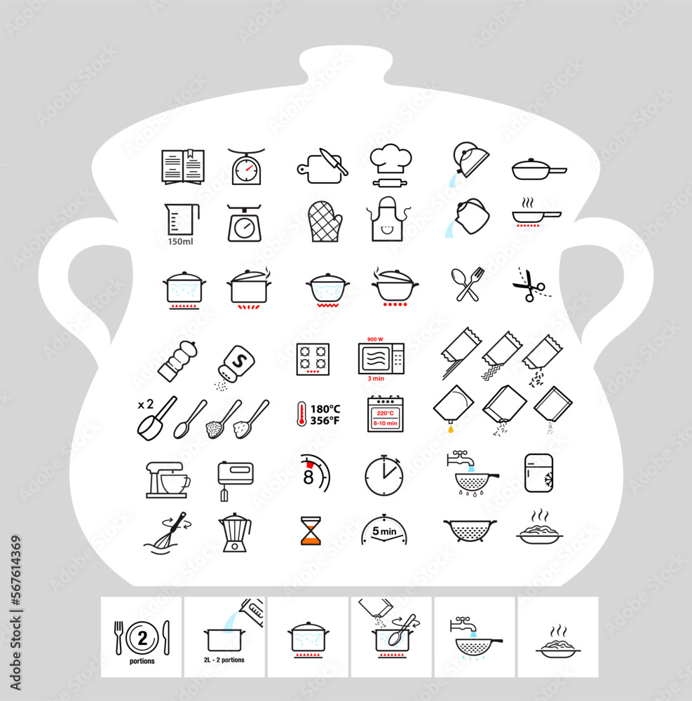 Cooking preparation icon set. Set of sign for detailed guideline ...
