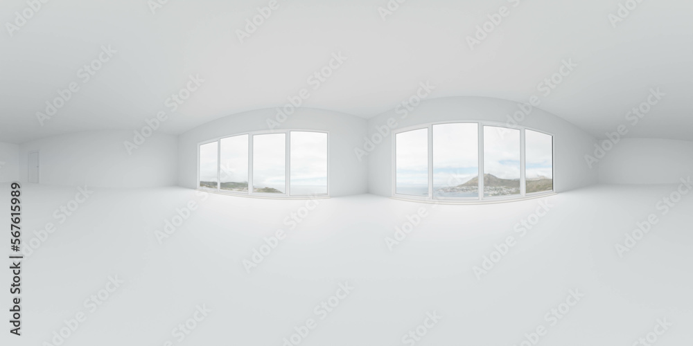 360 degree full panorama environment map of empty white room with big ...