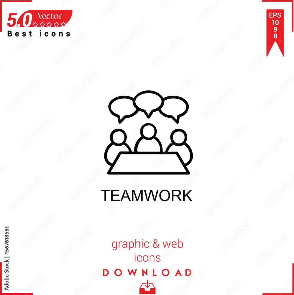 TEAMWORK icon vector on white background. Simple, isolated, flat icons ...