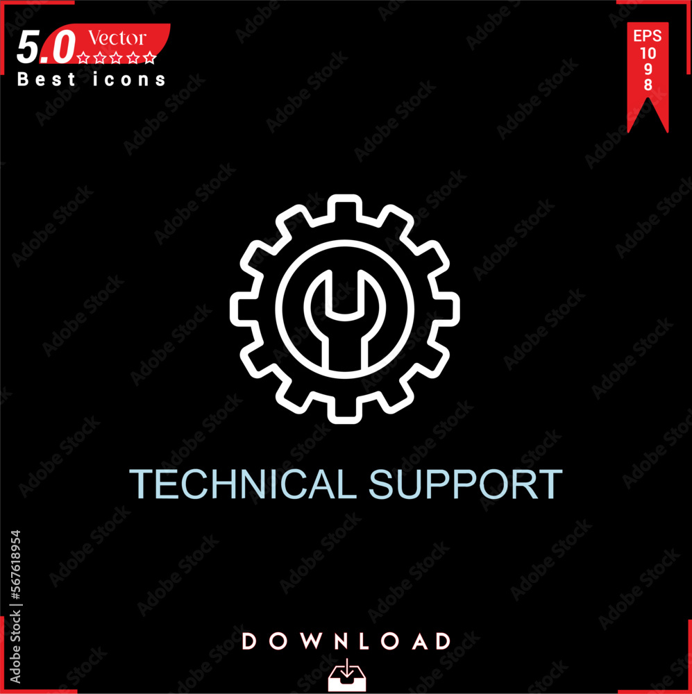TECHNICAL SUPPORT icon vector on black background. Simple, isolated ...