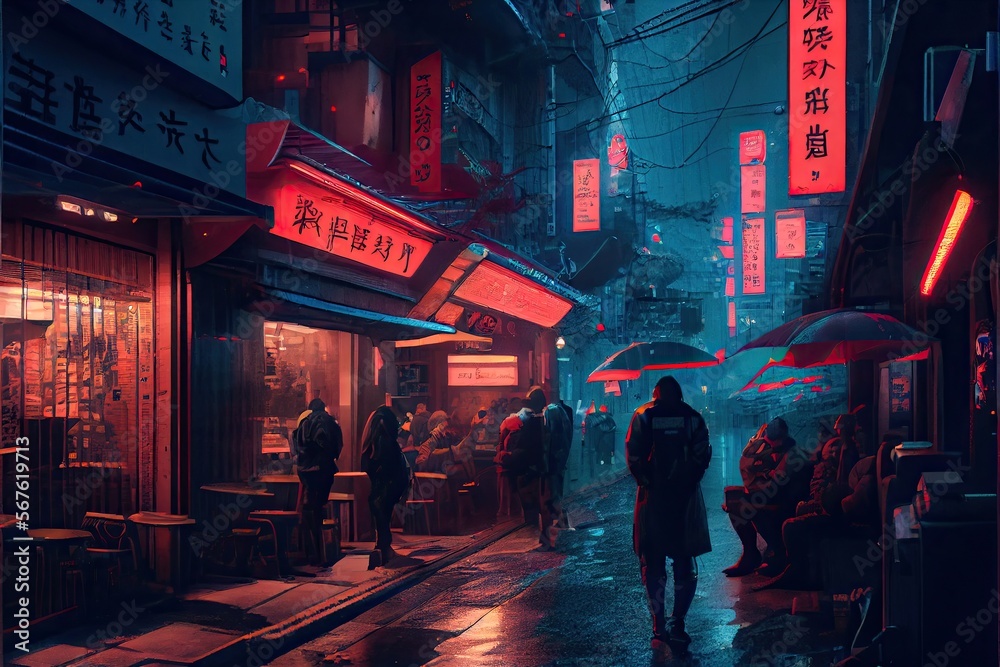Cyberpunk futuristic Tokyo city at might with Japanese neon signs Stock ...