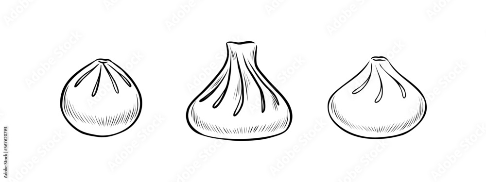Set of hand-drawn homemade dumplings of different shapes. Vector ...