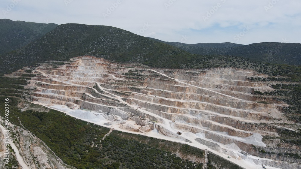 Large limestone quarry,crushed stone in the foreground, top view ...