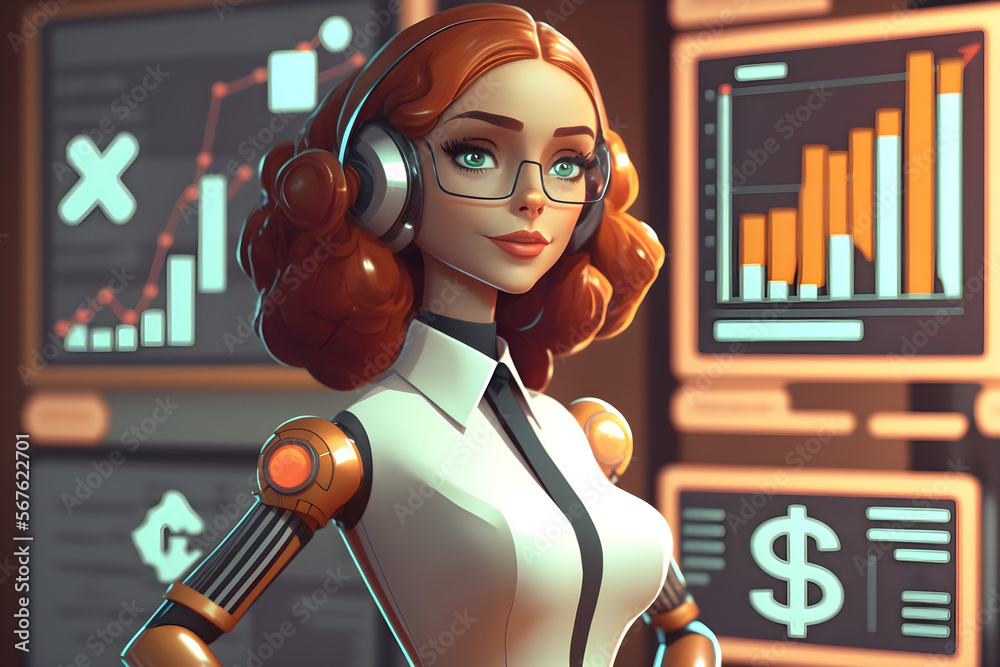 Artificial Intelligence bot in sales and marketing. Humanoid robot as ...