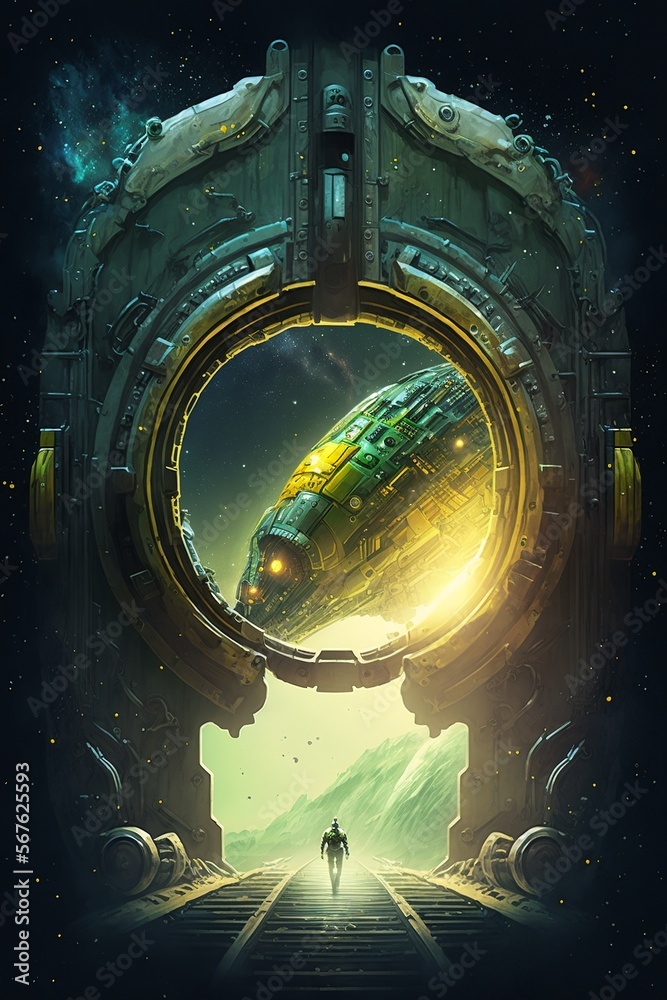 Sci-fi portal that opens up a gate to a different galaxy with giant ...