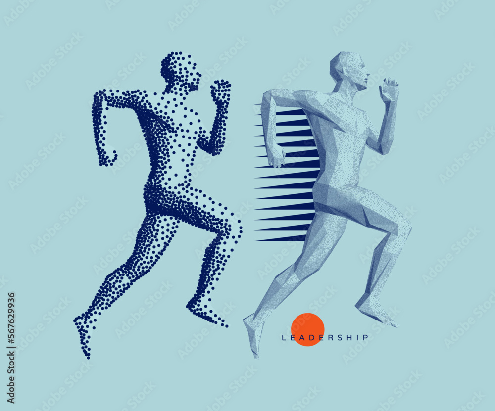 Leadership, freedom or development concept. Running man or marathon ...