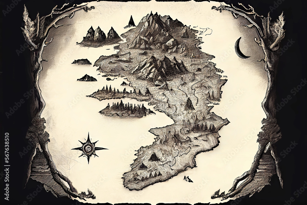Fictional fantasy map illustration in vintage style (Generative AI ...