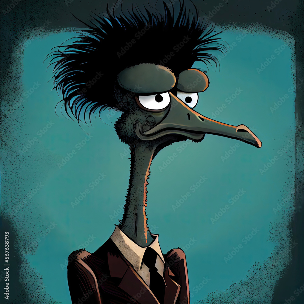 Sad emu bird as cartoon comic animal character (Generative AI) Stock ...