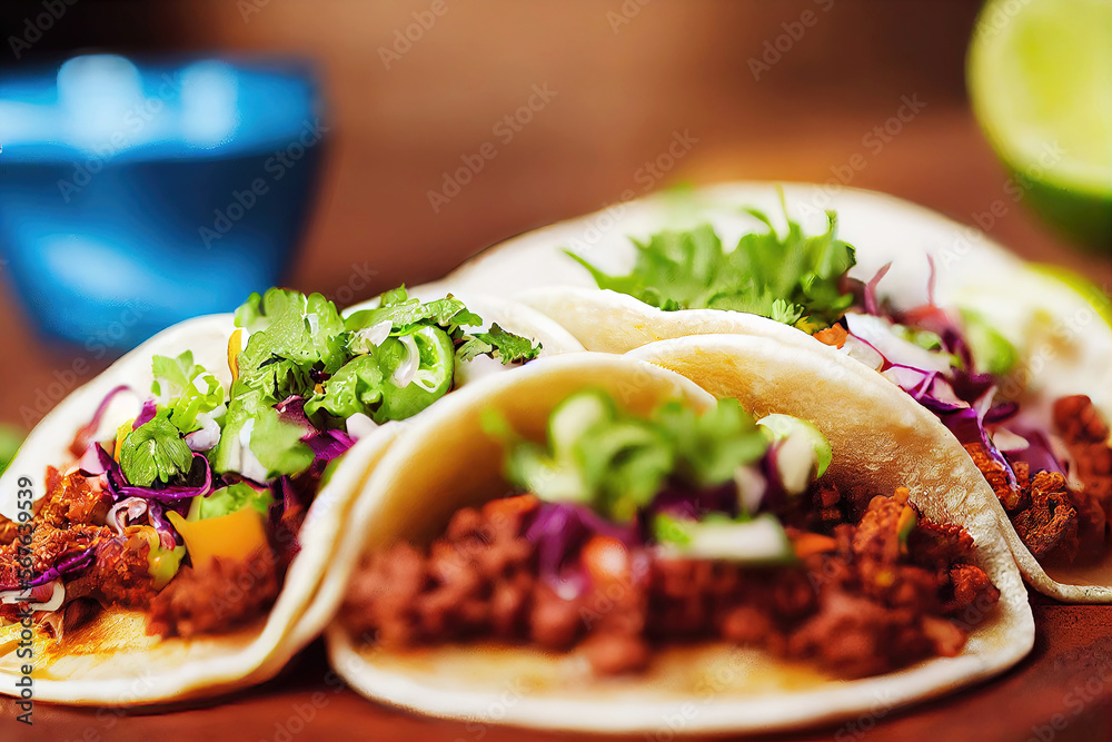 Close-up of delicious tacos as mexican food illustration (Generative AI ...