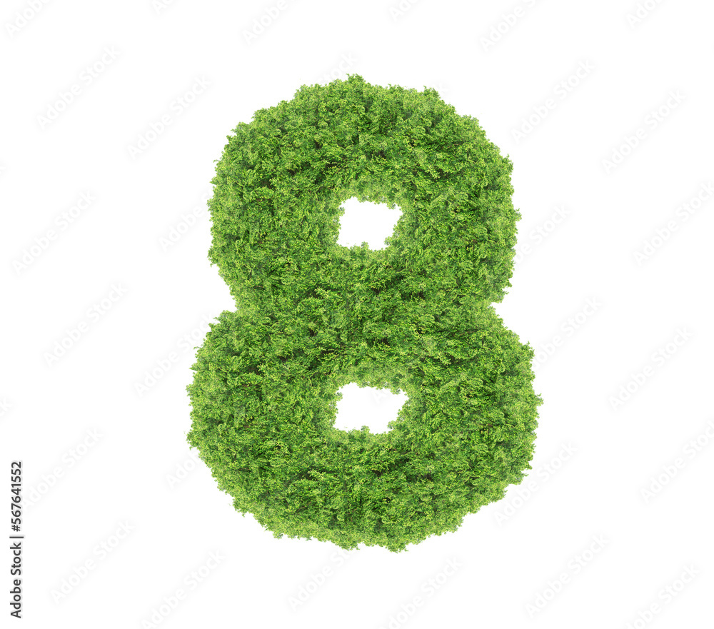 Grass number Eight isolated on white background. Symbol 8 with the ...