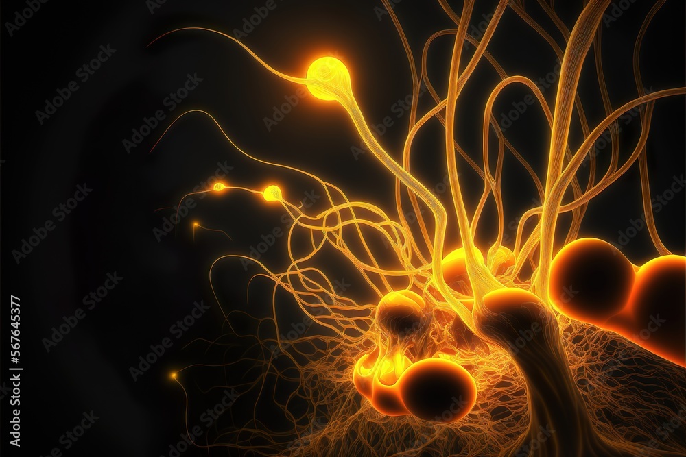 abstract illustration of mushroom fungus hypha mycelium tendrils, scary ...