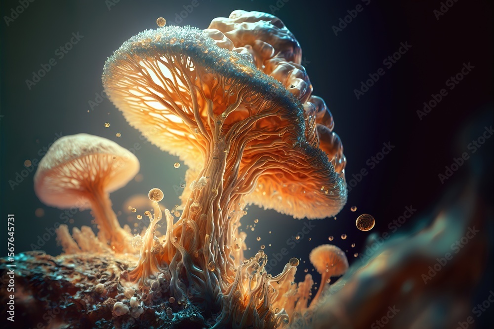 abstract illustration of mushroom fungus hypha mycelium tendrils, scary ...