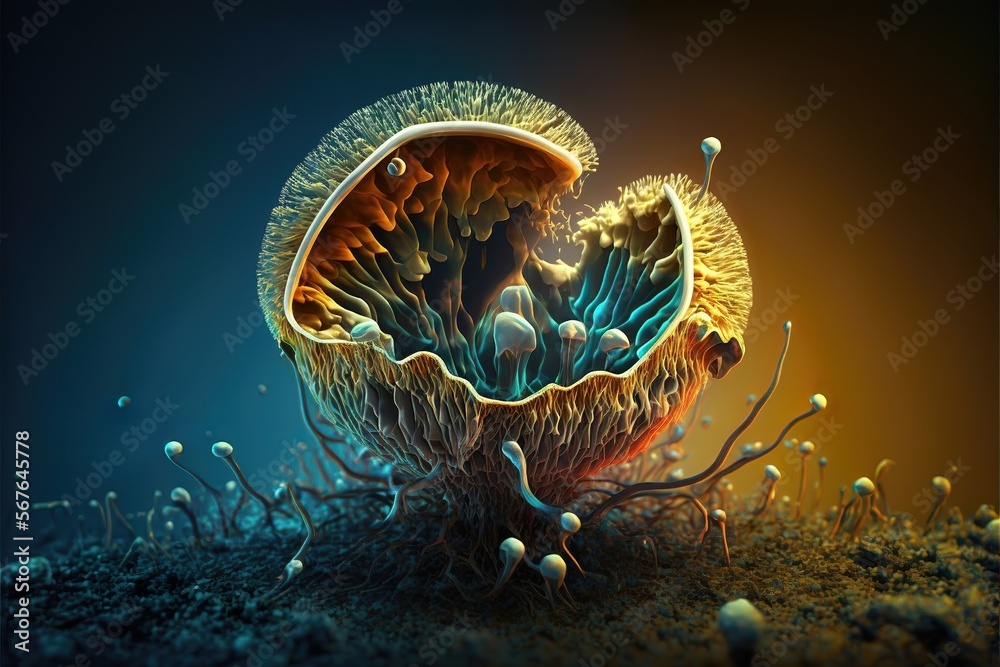 abstract illustration of mushroom fungus hypha mycelium tendrils, scary ...