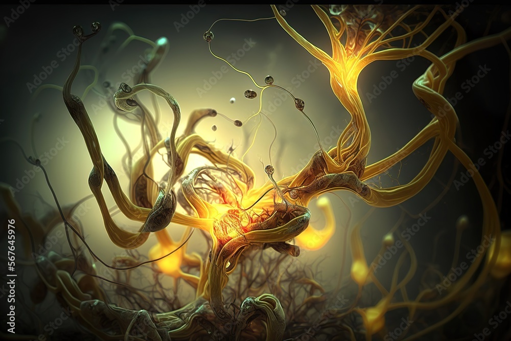 abstract illustration of cordyceps fungus hypha mycelium tendrils ...
