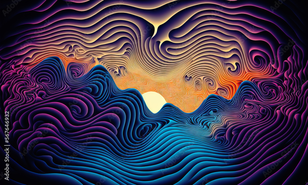 Surreal colorful spinning dark background. Wallpaper with abstract wavy ...