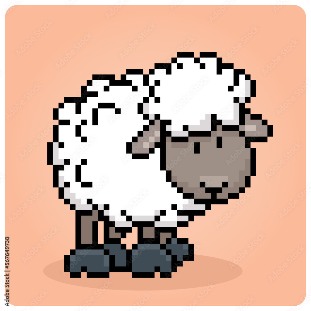 8 bit pixel adorable sheep. Animals for game assets and Cross Stitch Pattern in vector ...