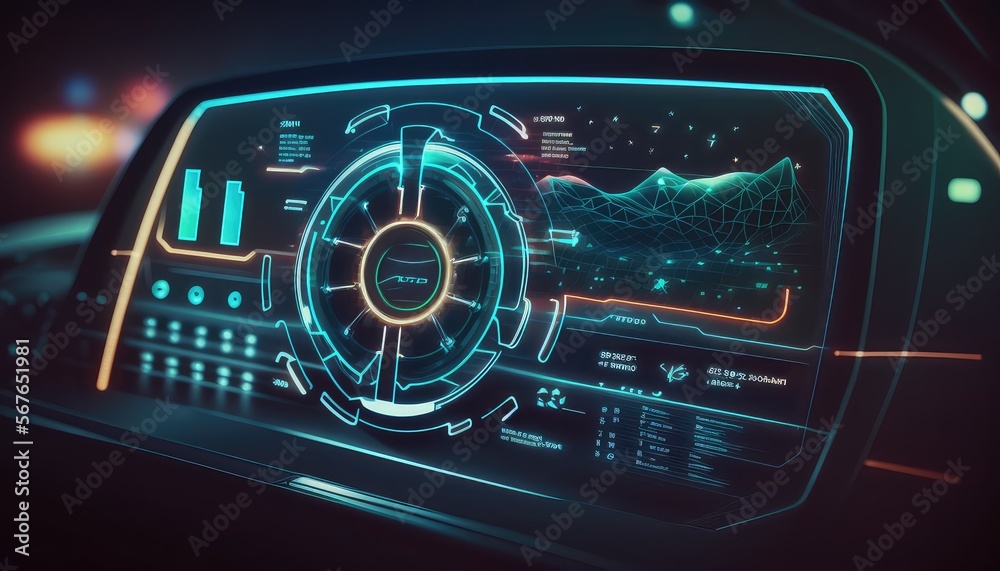 Cockpit of futuristic autonomous car. Diagnostic Auto in HUD style. Car ...