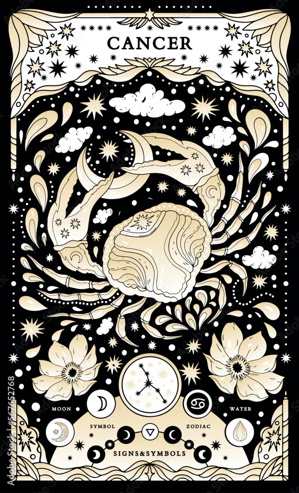 Cancer sign of the zodiac. Modern magical astrological map. Magical ...