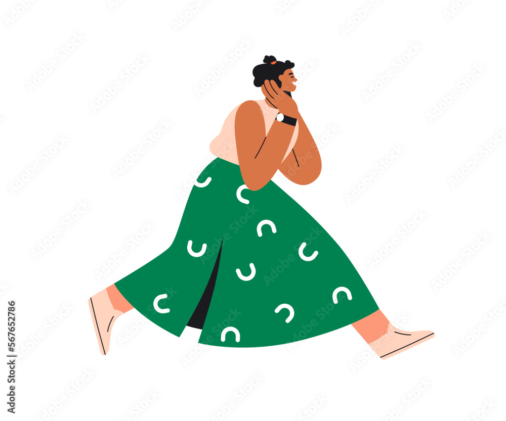 Happy excited woman running fast, rushing. Active young girl. Busy ...