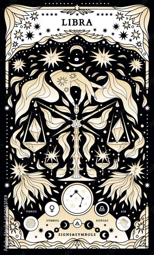 Vetor de Libra sign of the zodiac. Modern magical astrological map ...