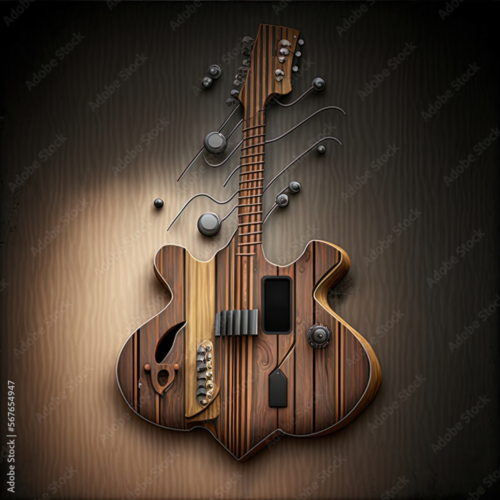 ai generated stylized electric guitar with extra wide live edge wood ...