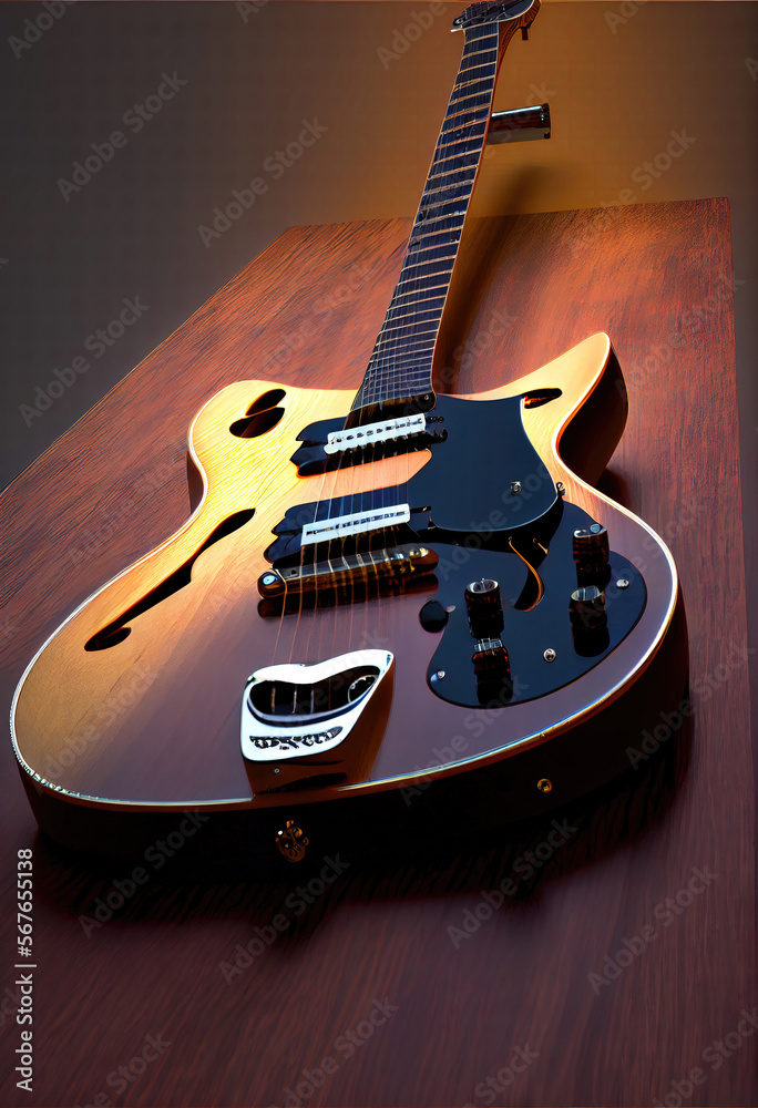 ai generated stylized electric guitar laying on table ilustração do ...