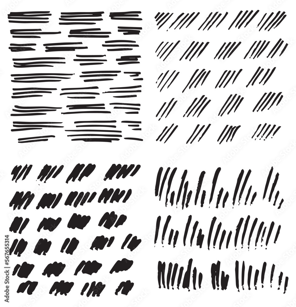 A set of 4 A set of 4 squares of straight lines, strokes and wavy lines ...