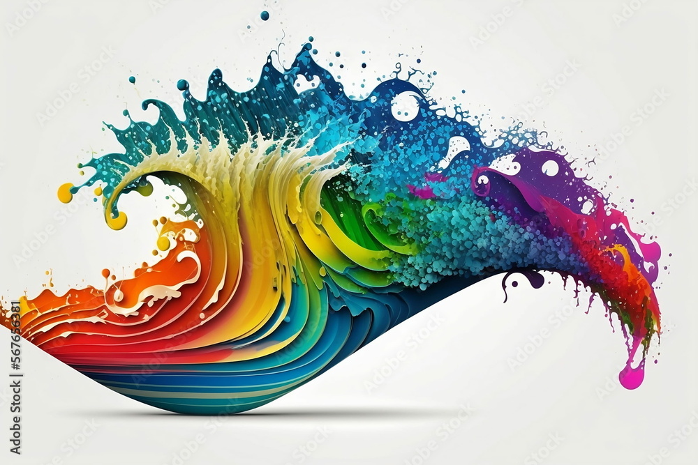 Rainbow wave. Colorful paint splash. Isolated design element on the transparent background ...