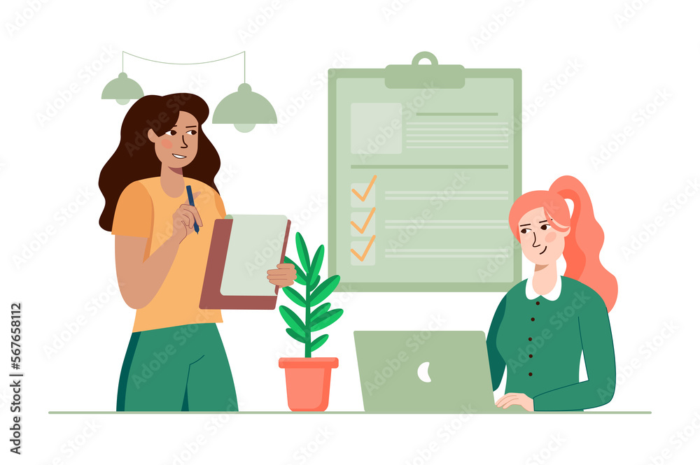 Green concept online survey with people scene in the flat cartoon style ...