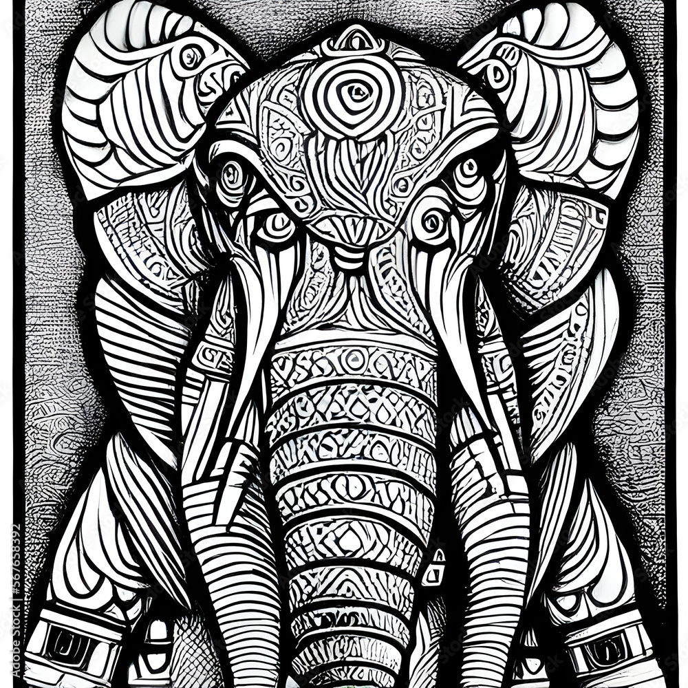 The head of an elephant. Indian deity, religious symbol. Drawing by ...