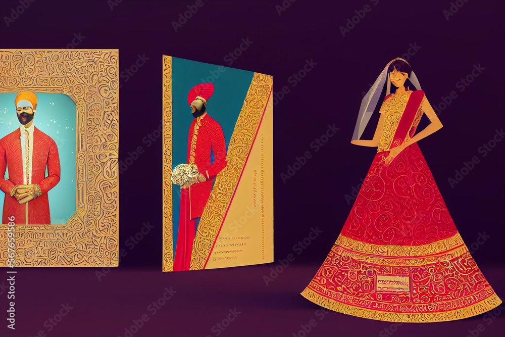 Floral Wedding Invitation Card With Indian Bridegroom Character And ...