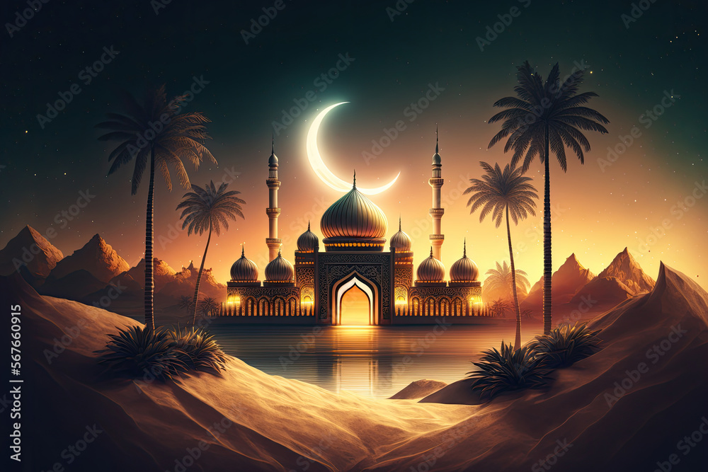 ramadan background 3d rendering. Generative Ai Stock Illustration ...
