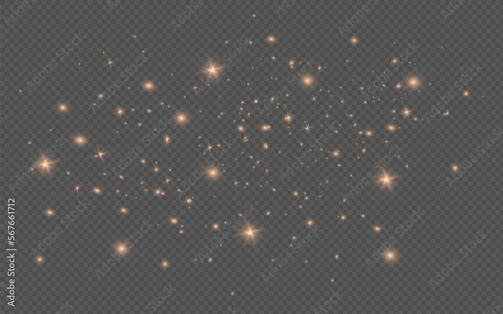 Yellow sparks glitter special light effect. Vector sparkles on transparent background. Sparkling ...