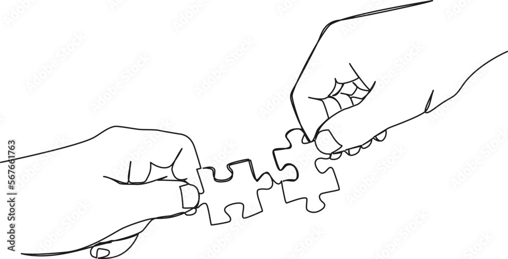 continuous single line drawing of hands of two people fitting together ...