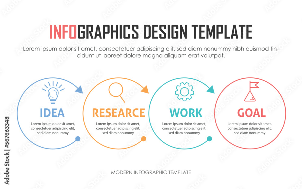 Fototapeta mapa świata dla dzieci Infographic template. 4 Step timeline journey, Flat simple ...