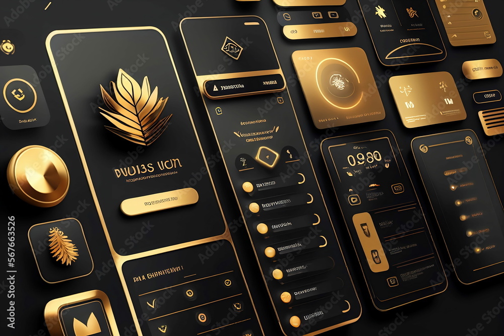 Modern gold user interface design. Conceptual mobile phone screen mock ...