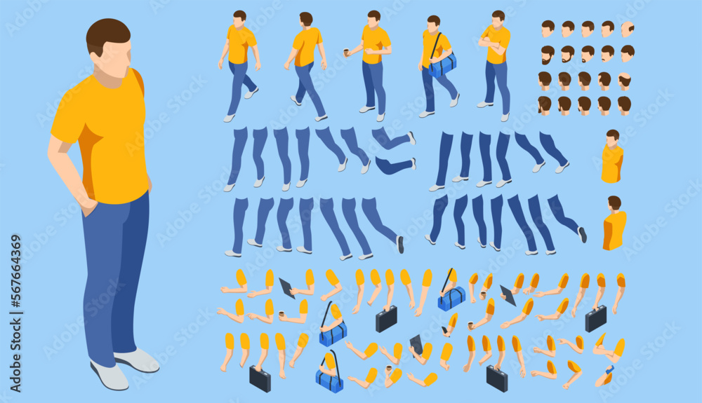 Isometric man character constructor for designe. Set of man character ...