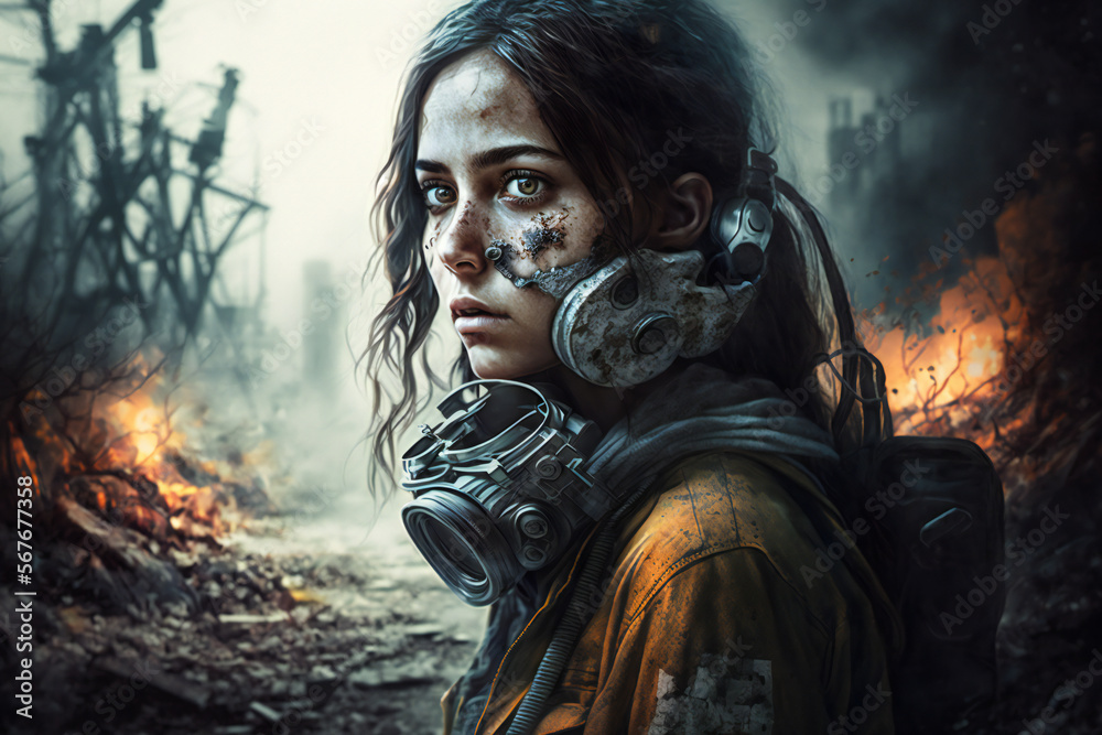 Post apocalyptic survivor in gas mask. Environmental disaster ...