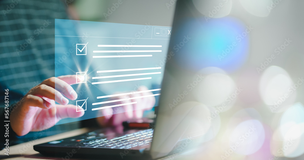 Checklist on Digital system. Digital work checklist on virtual screen ...