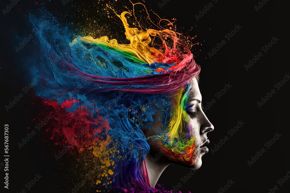 Colorful Composition: High Resolution Airbrush Painting of a Woman with ...