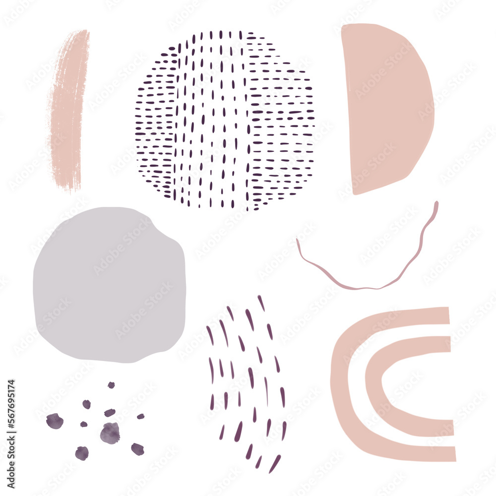 Set of abstract elements. Texture brush strokes, spots, contours ...