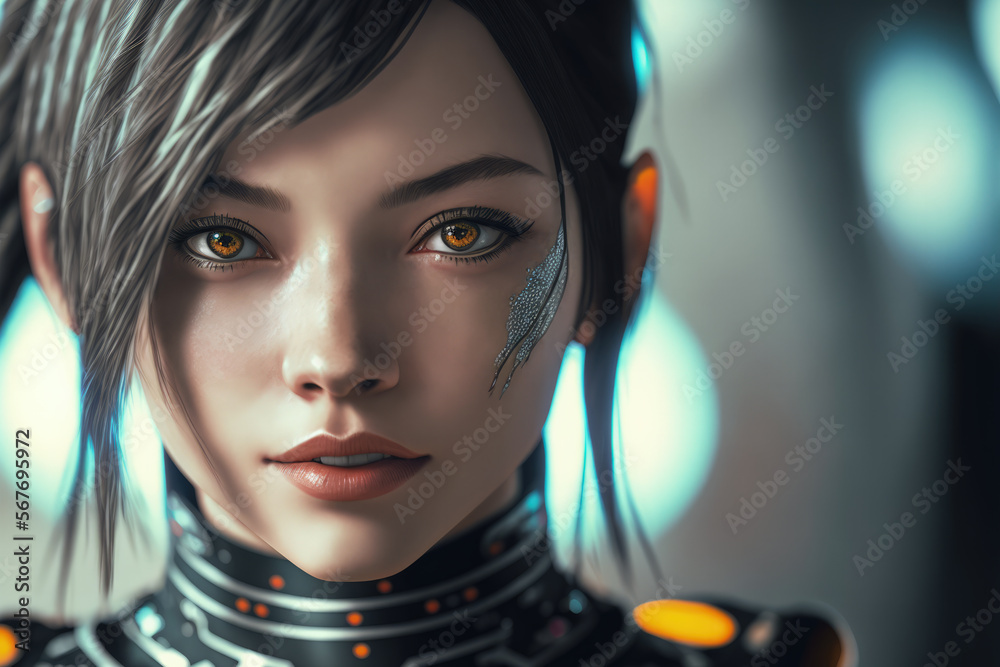 Beautiful girl avatar for metaverse or cyberpunk in metallic futuristic ...