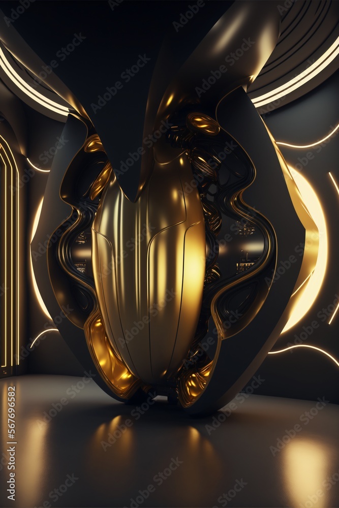 a huge futuristic golden vault gate, underground fantasy, the locked ...