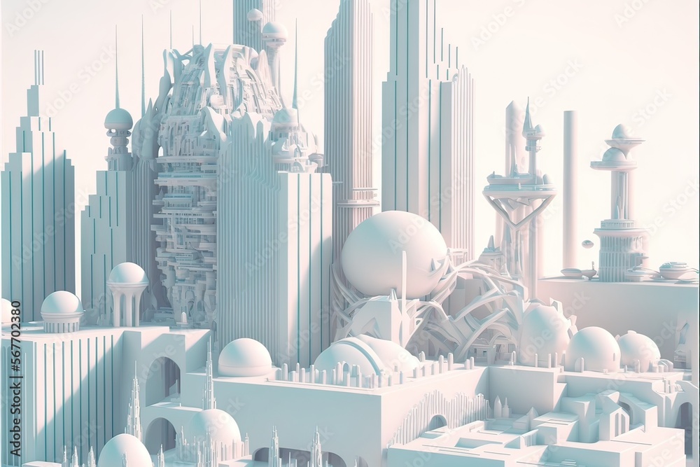 City landscape, soft color, whitish model of a large metropolis. Tall ...