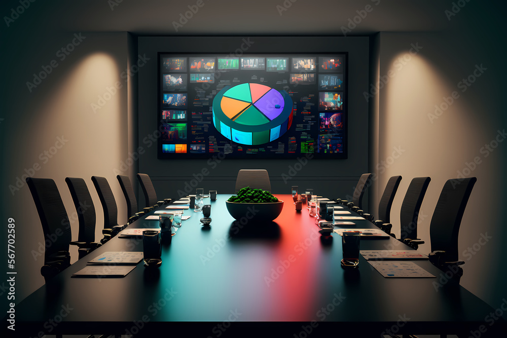 An Elegant and empty meeting boardroom with presentation. A conference ...