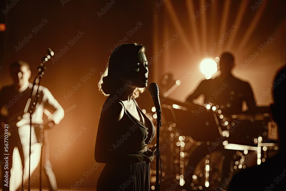 Generative Illustration AI of female jazz singer on stage during a ...