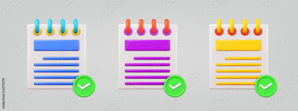 Data verification 3d icon set. realistic document check vector ...