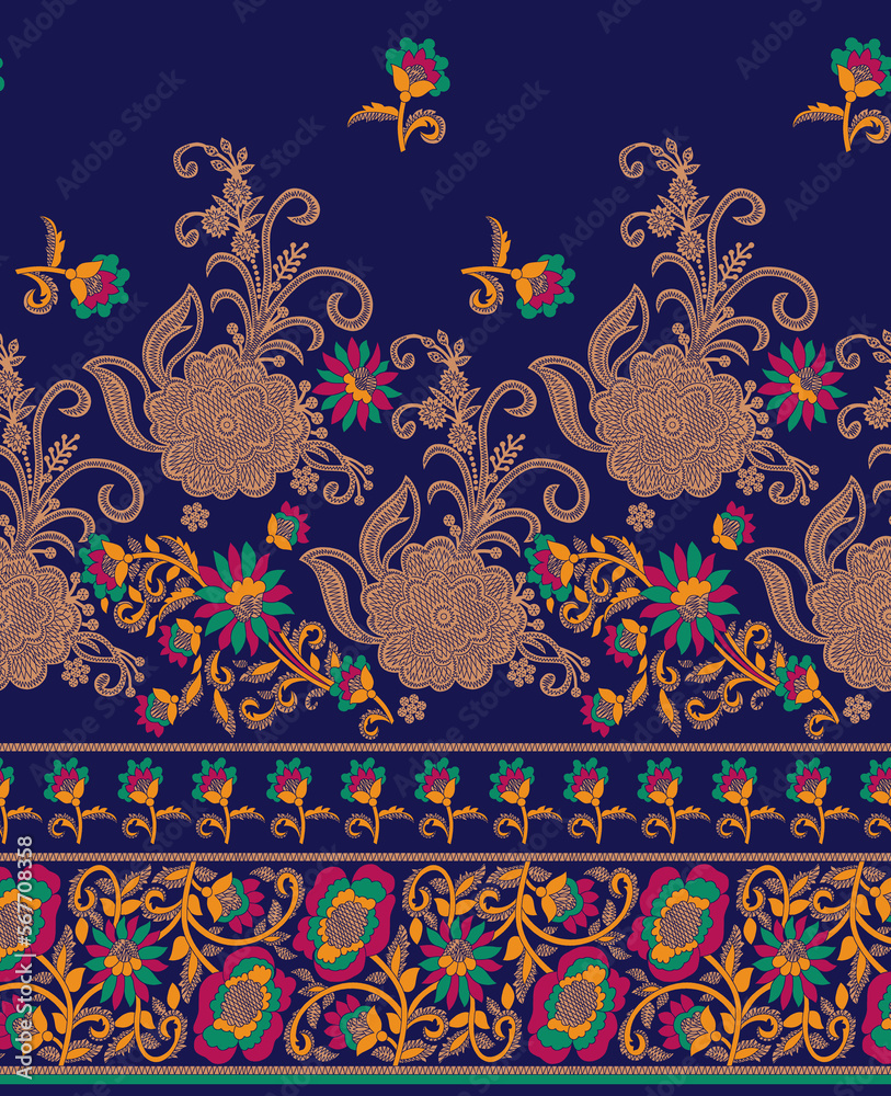 textile flower border pattern on muster background Stock Illustration ...