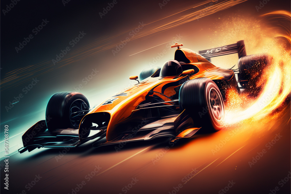 Ilustrace „Sports racing car rides at high speed with fire patterns ...
